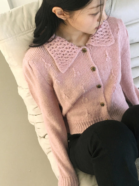 WONDER WONDER (ワンダーワンダー) - センテビンテージパンチングフラワーニットカーディガン / Sente Vintage Punching Flower Knit ...