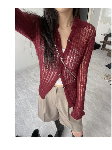 INCHANT ME(インチャントミー) - カフスシースルーニットロングカーディガン / Cuffs See-through Knit Long Cardigan – einz.jp