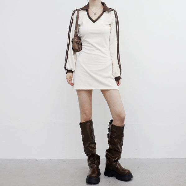 NONCODE(ノンコード) - ニュデンVネックカラーワンピース / Newden V-neck Color Matching One Piece – einz.jp