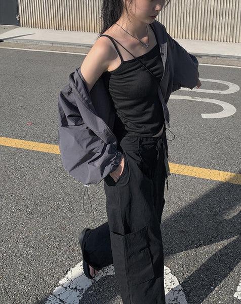 Anyone more (エニワンモア) - ピレクロップフードウインドブレーカージャケット / Pire Crop Hood Windbreaker Jacket – einz.jp