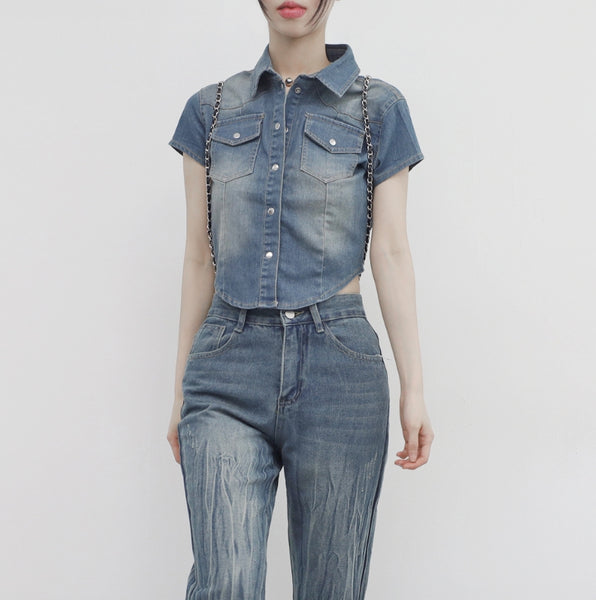 NONCODE(ノンコード) - フィアスデニムクロップシャツ / Pias denim cropped shirt – einz.jp