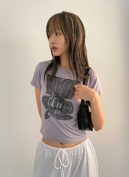 Raucohouse(ラウコハウス) - Wrinkle fabric printing crop t-shirt – einz.jp