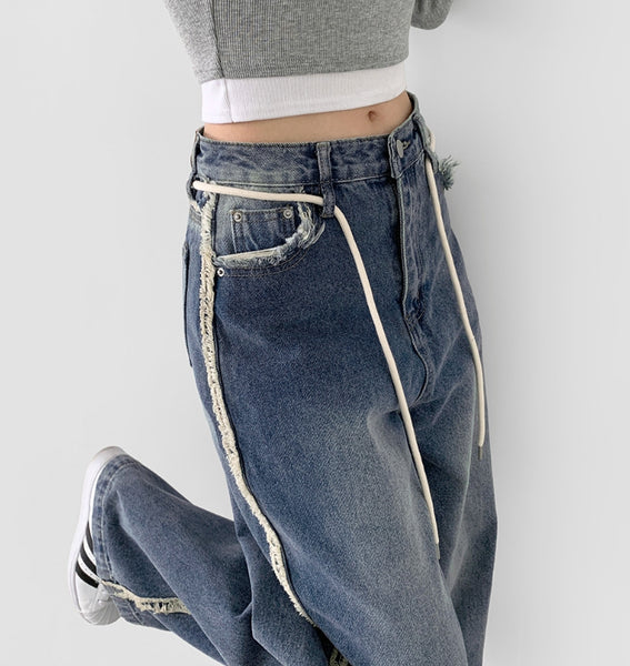 BOK PLACE (ボックプレイス) - サイドサージェリーポイントヒップポイントロングワイドデニムパンツ / Side Surgery ...