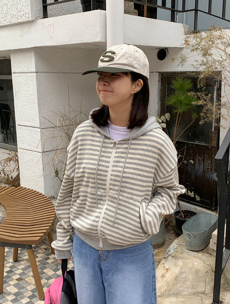 BAON (バオン) - ヨノキストライプクロップフードジップアップ/ Yonoki Stripe Crop Hood Zip-Up ...