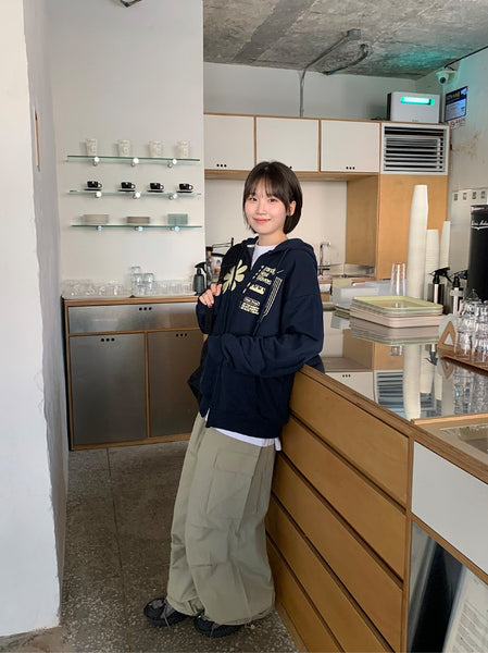 BAON (バオン) - [男女兼用]アオイフラワープリンティングツーウェイオーバーフードジップアップ / [unisex] Aoi ...