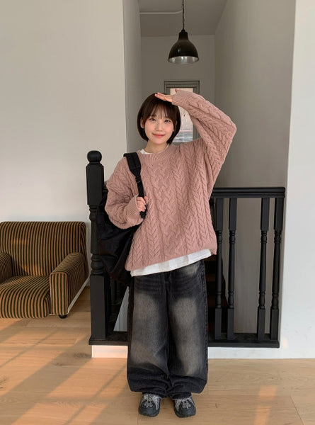 BAON (バオン) - ネティモケーブルラウンドオーバーニット / Netimo cable round over knit – einz.jp